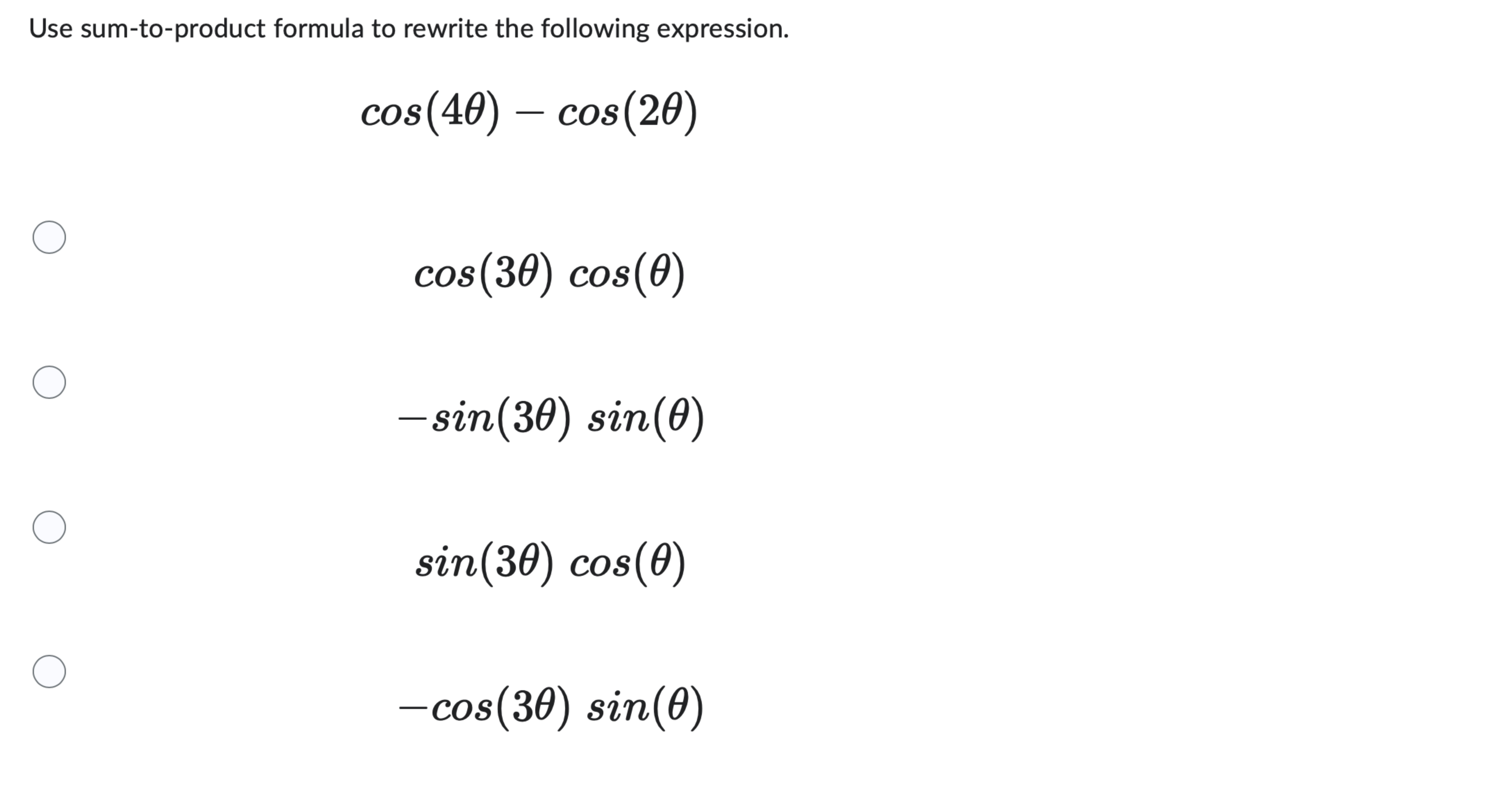Solved Use sum-to-product formula to rewrite the following | Chegg.com
