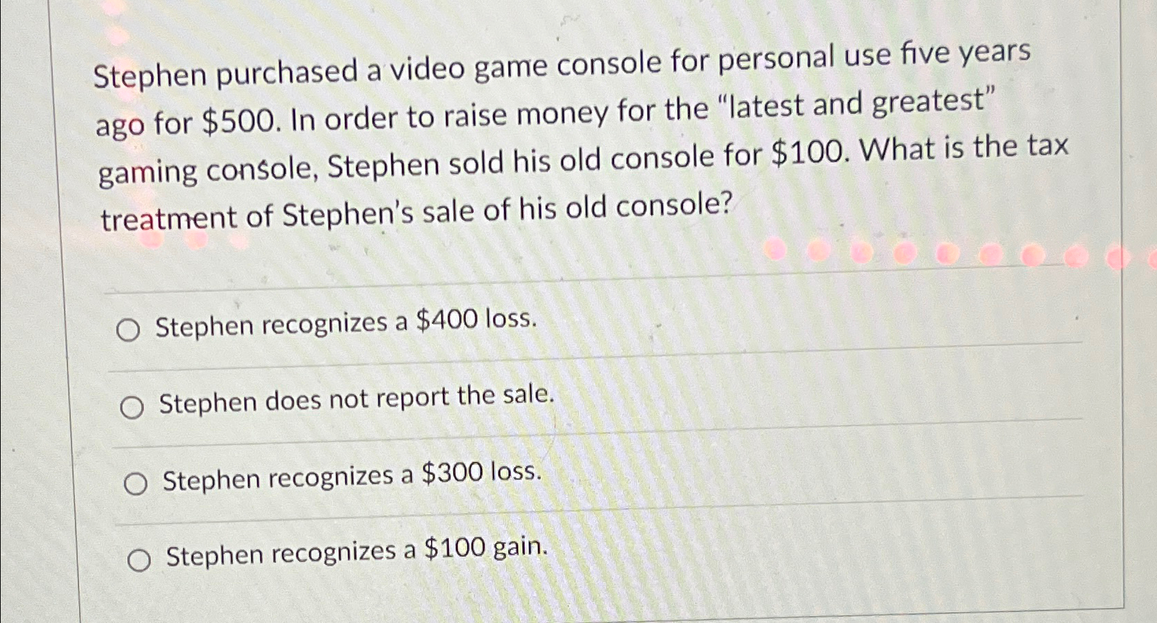 Solved Stephen purchased a video game console for personal | Chegg.com