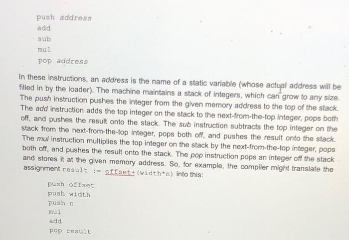 Solved push address add sub mul pop address In these | Chegg.com