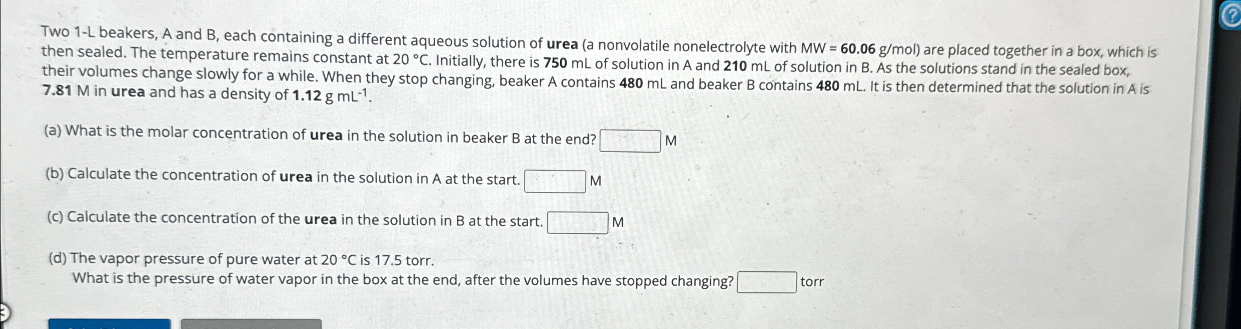 Solved Two 1- L ﻿beakers, A and B, ﻿each containing a | Chegg.com