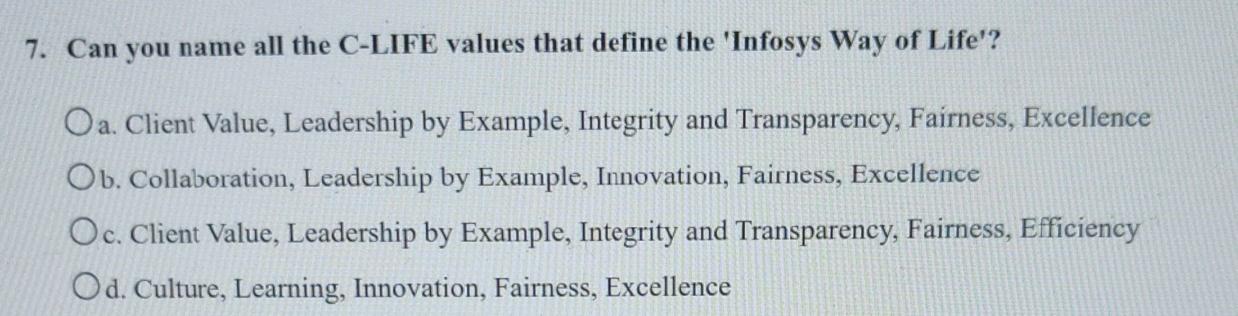 Solved Can you name all the C-LIFE values that define the | Chegg.com