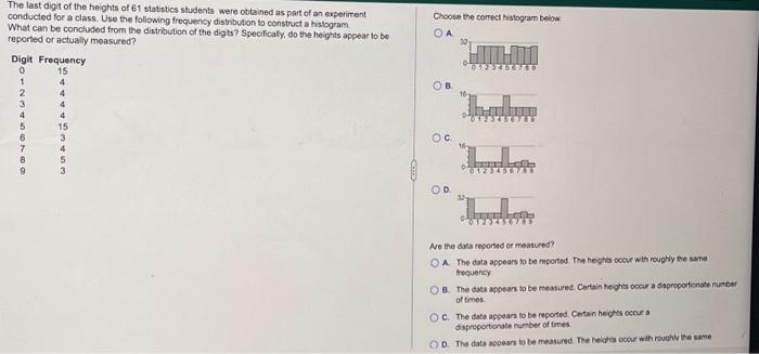 Solved The last digit of the heights of 61 statistics | Chegg.com