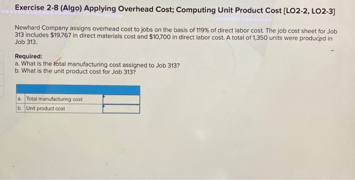 Solved Exercise 2-8 (Algo) Applying Overhead Cost; Computing | Chegg.com