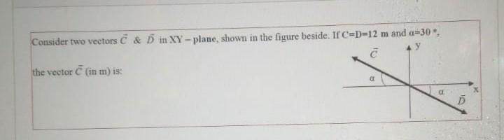 Solved Consider two vectors C & D in XY - plane, shown in | Chegg.com