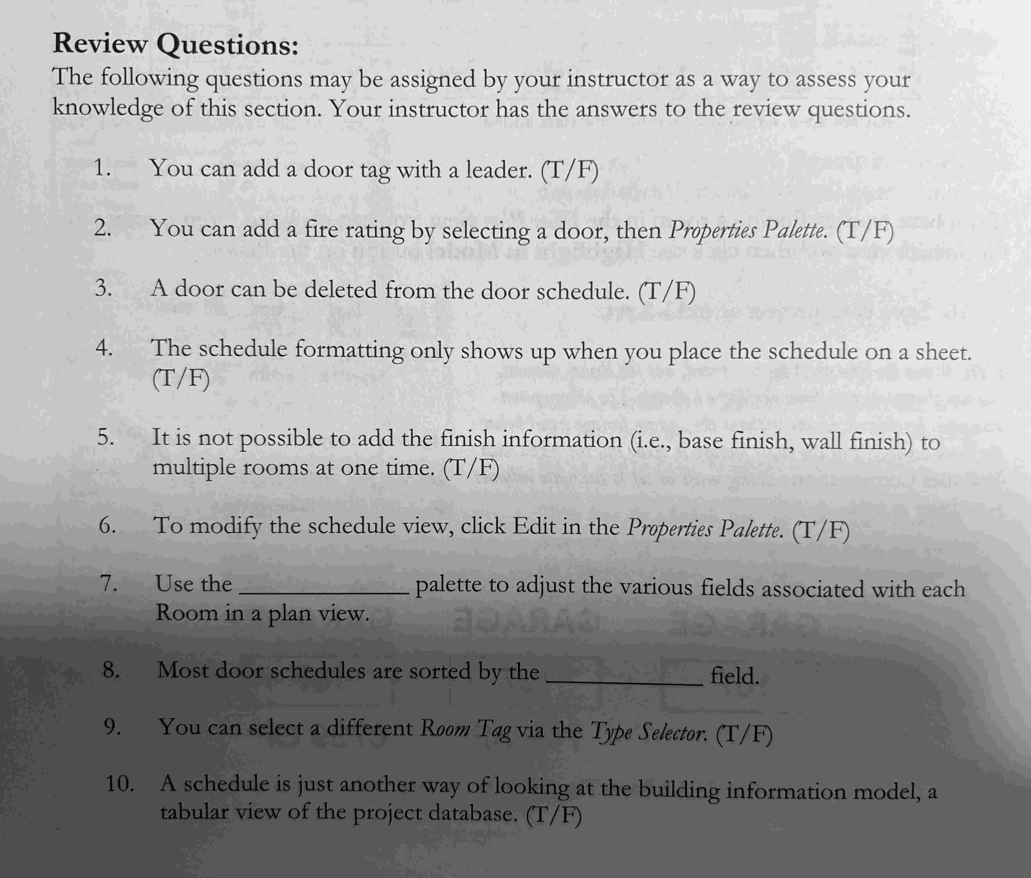 Solved Review Questions: Revit, Chapter 13The following | Chegg.com