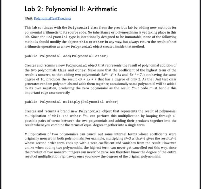 Solved This lab continues with the Polynomial class from the | Chegg.com