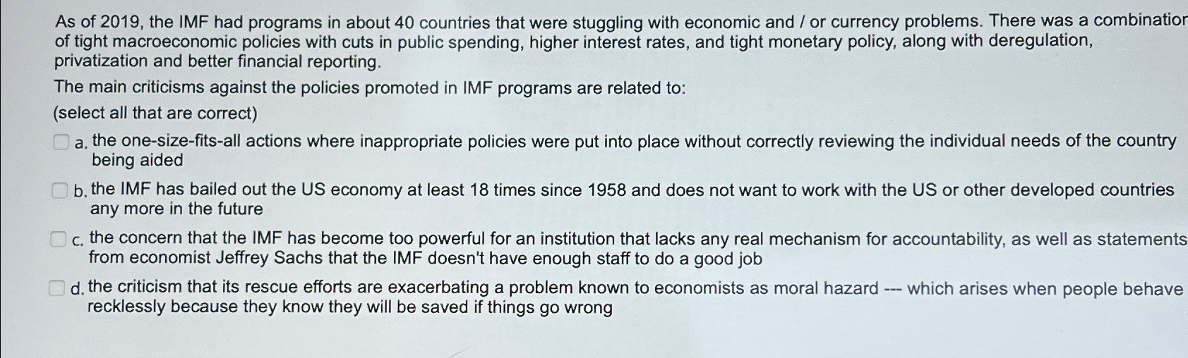 Solved As of 2019 , ﻿the IMF had programs in about 40 | Chegg.com