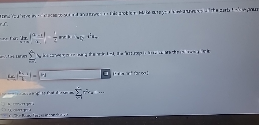 Solved ION: You have five chances to submit an answer for | Chegg.com