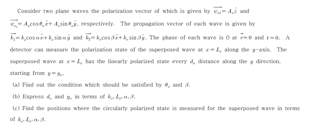 Solved [optics]Consider two plane waves the polarization | Chegg.com