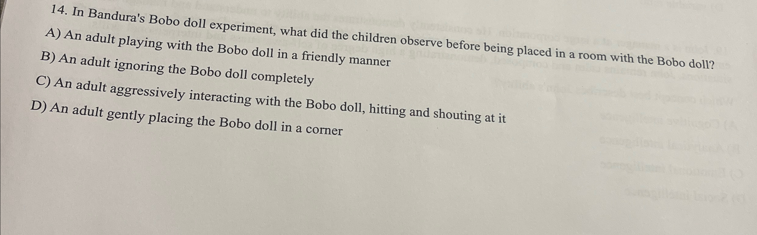 Solved In Bandura's Bobo doll experiment, what did the | Chegg.com