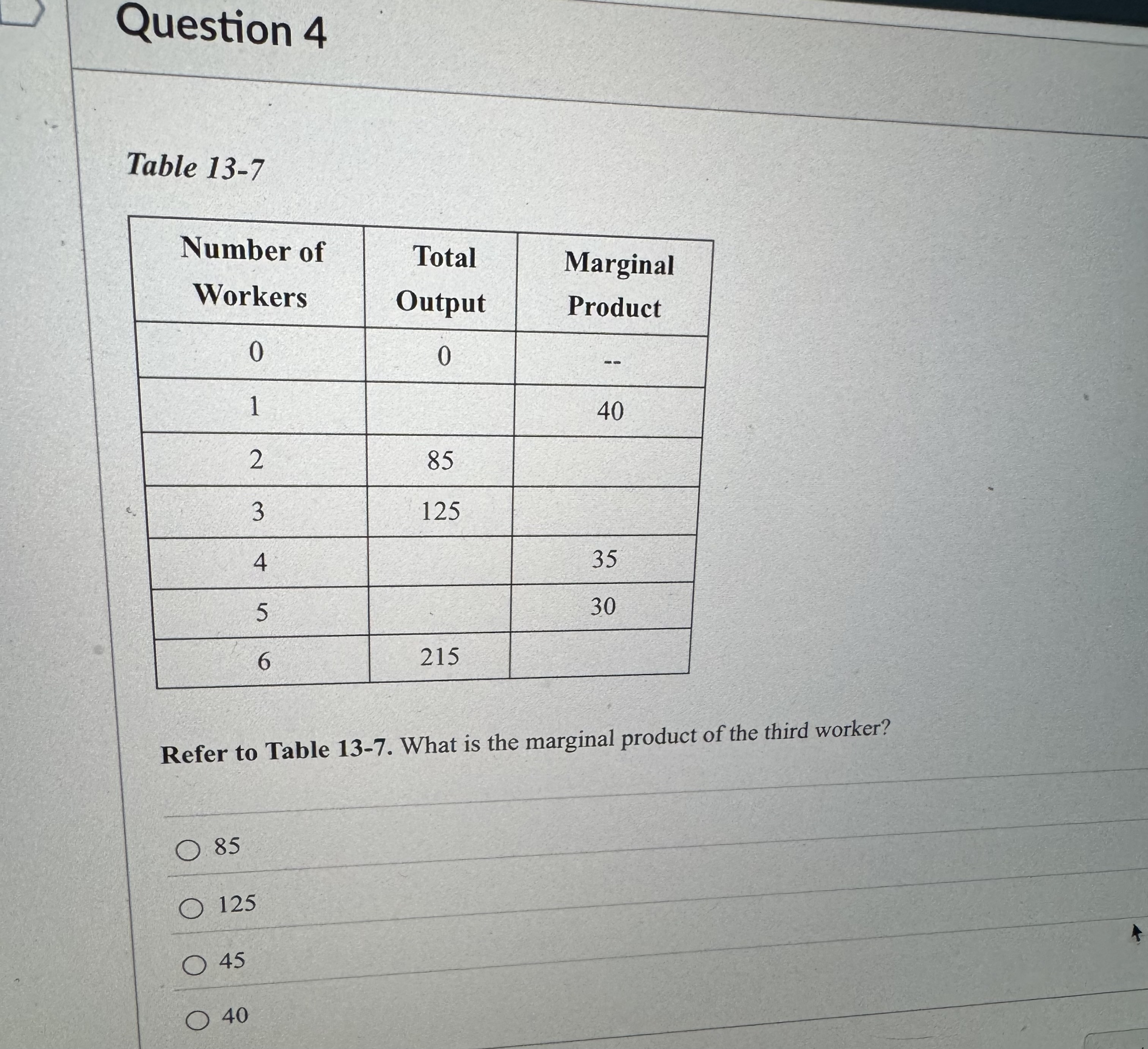Solved Question 4Table 13-7\begin{tabular}{|c|c|c|}\hline | Chegg.com