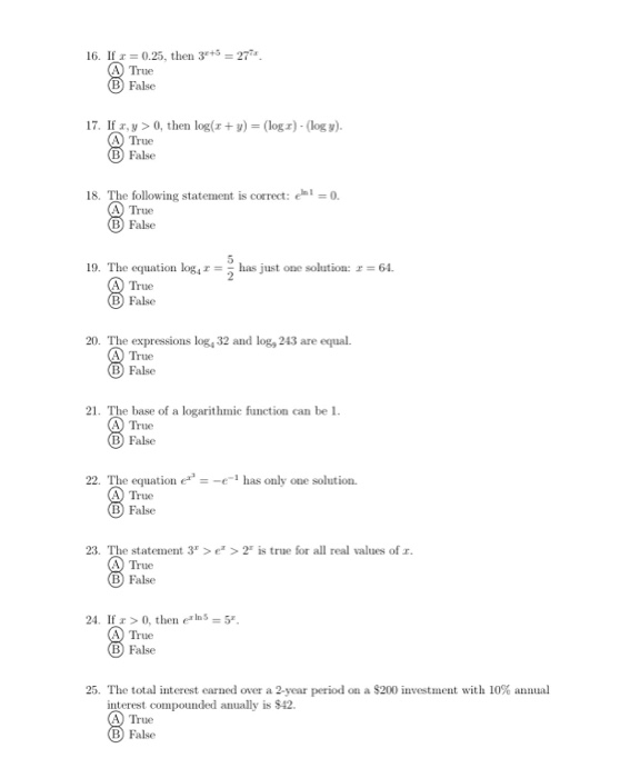 Solved TRUE/FALSE (3 points each) For each question, choose | Chegg.com