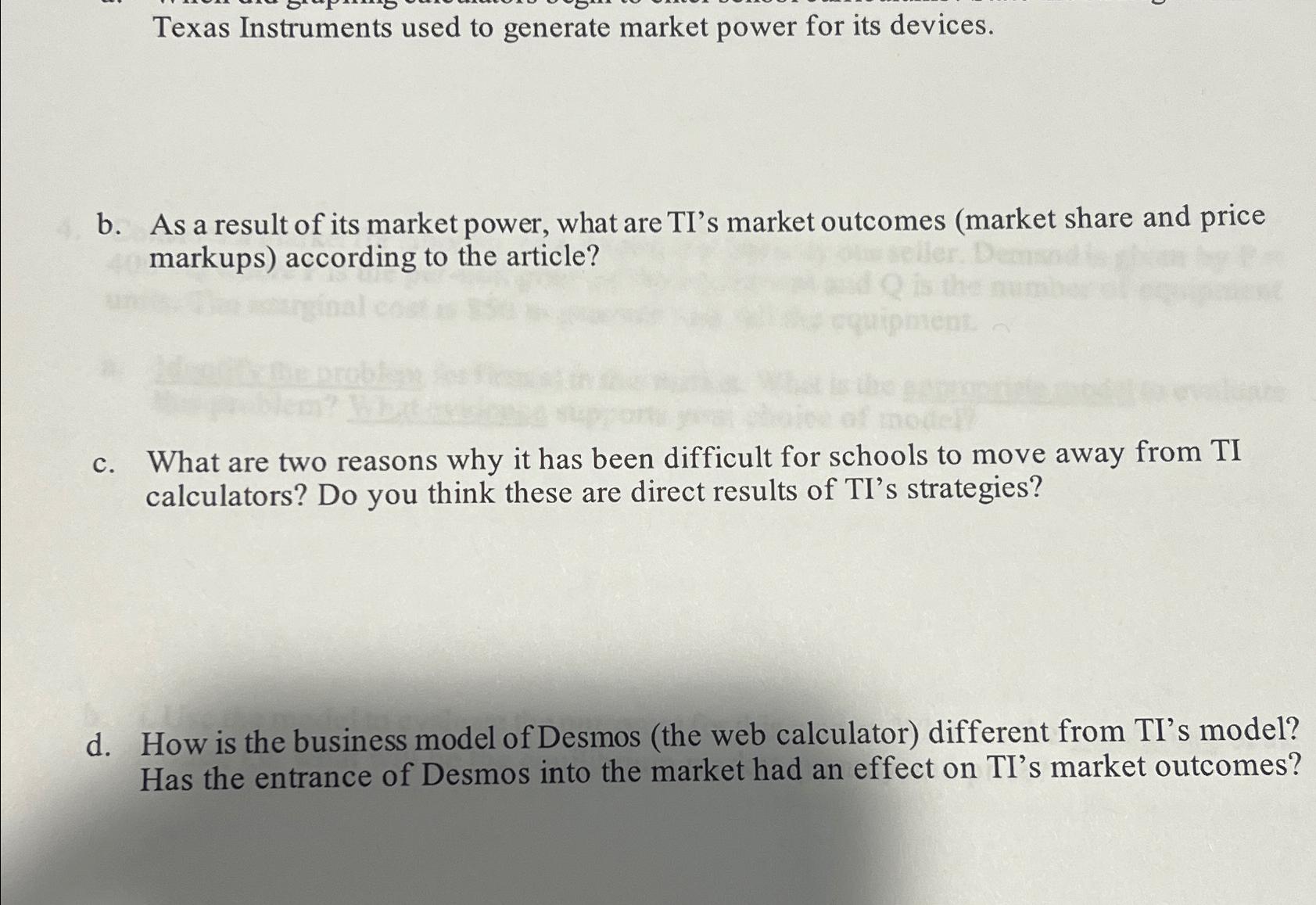 Solved Texas Instruments used to generate market power for | Chegg.com