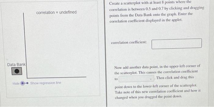 Solved correlation = undefined Create a scatterplot with at | Chegg.com