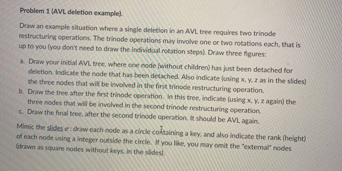 Problem 1 (AVL deletion example). Draw an example | Chegg.com