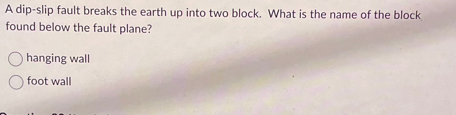 Solved A dip-slip fault breaks the earth up into two block. | Chegg.com
