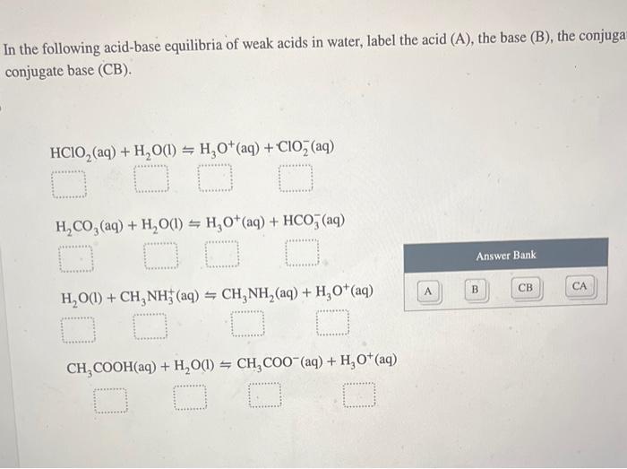 Solved in the following acid-base equilibria of weak acids | Chegg.com