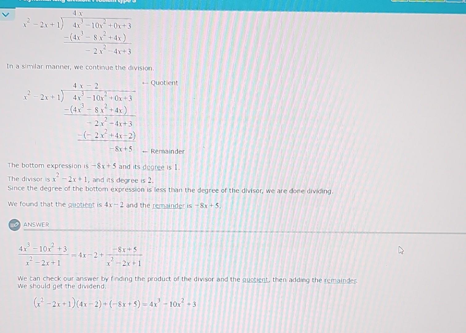 Solved \[ \left(4 x^{3}-10 x^{2}+3\right) \div\left(x^{2}-2 | Chegg.com