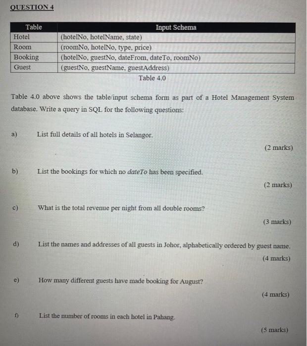 Solved QUESTION 4 Table 4.0 above shows the table/input | Chegg.com