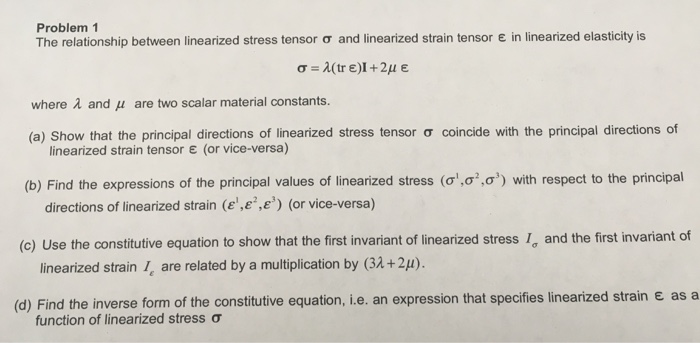 Solved Problem 1 The relationship between linearized stress | Chegg.com