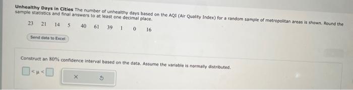 Solved Unhealthy Days in Cities The number of unhealthy days | Chegg.com