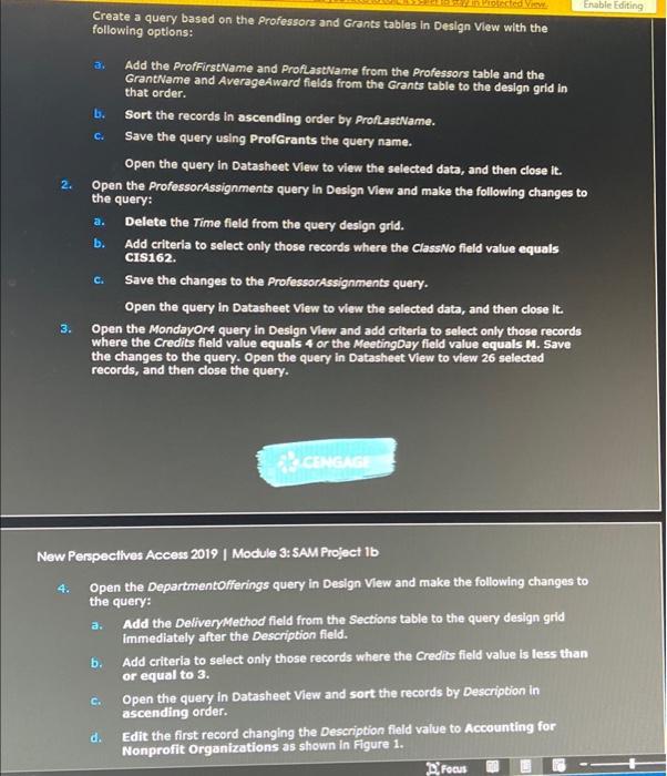 Enable Editing Create a query based on the Professors | Chegg.com