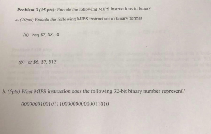 Solved Problem 3 (15 pts): Encode the following MIPS | Chegg.com Solved Problem 3 (15 pts): Encode the following MIPS | Chegg.com