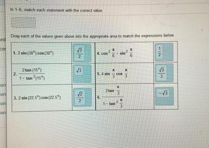 Solved In 1-6, match each statement with the correct value | Chegg.com
