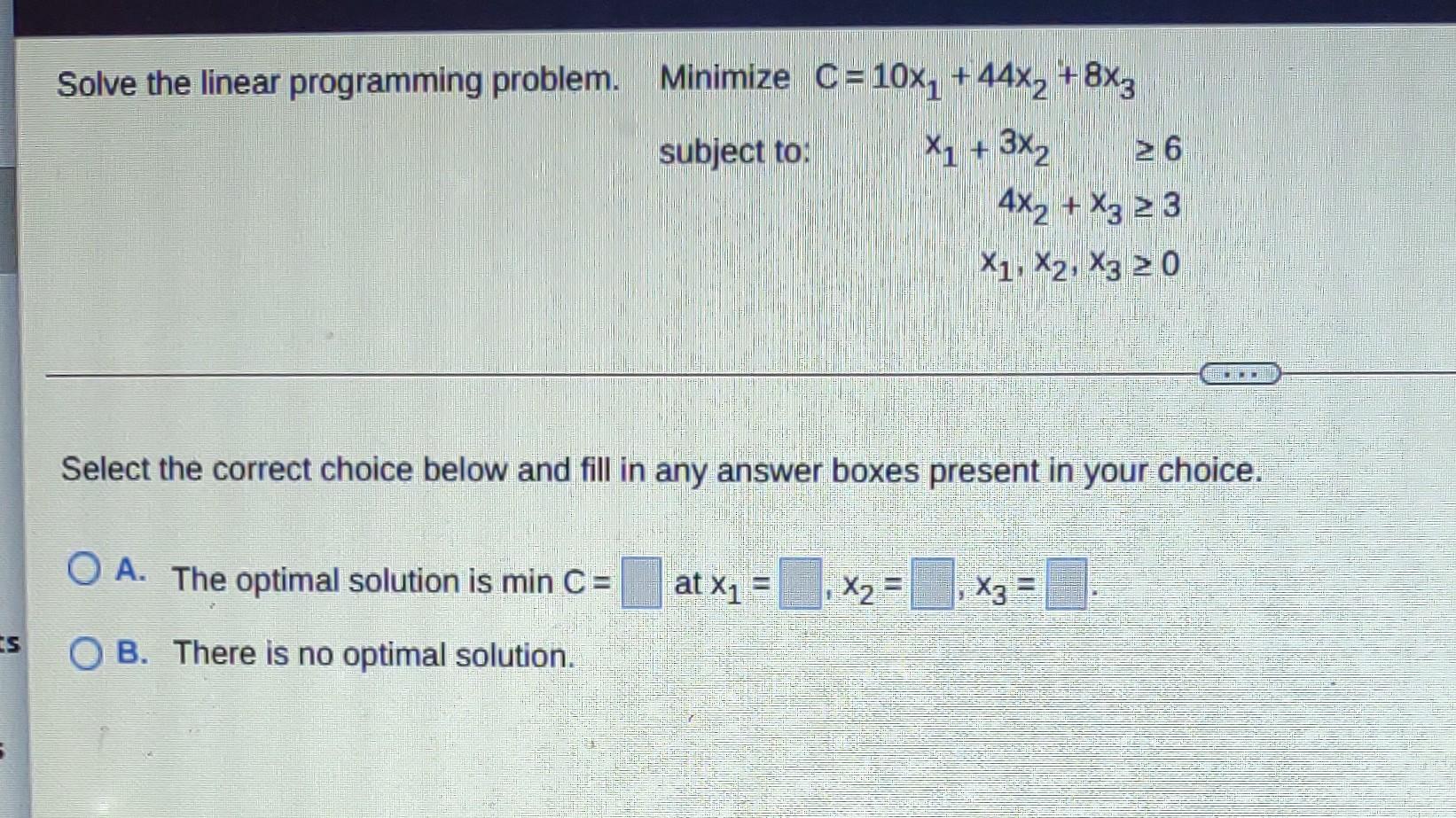 Solved Solve the linear programming problem. Minimize C= | Chegg.com