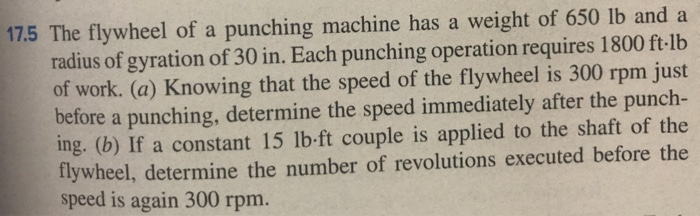 Solved 17.5 The flywheel of a punching machine has a weight | Chegg.com