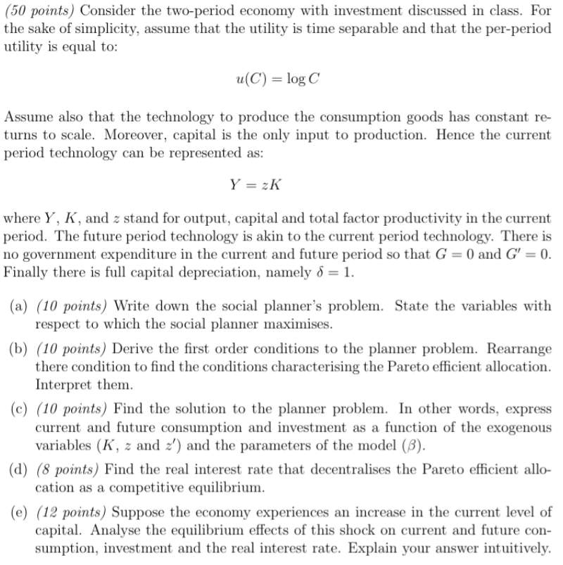 Solved (50 points) Consider the two-period economy with | Chegg.com Solved (50 points) Consider the two-period economy with | Chegg.com