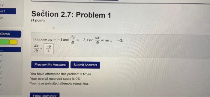 Solved 2.7 am 1 35 Seetion 2.7: Problem 1 (1 point) blems 3. | Chegg.com