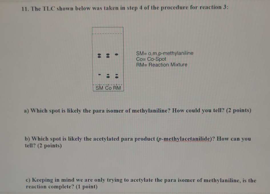 Solved 11 The Tlc Shown Below Was Taken In Step 4 Of The