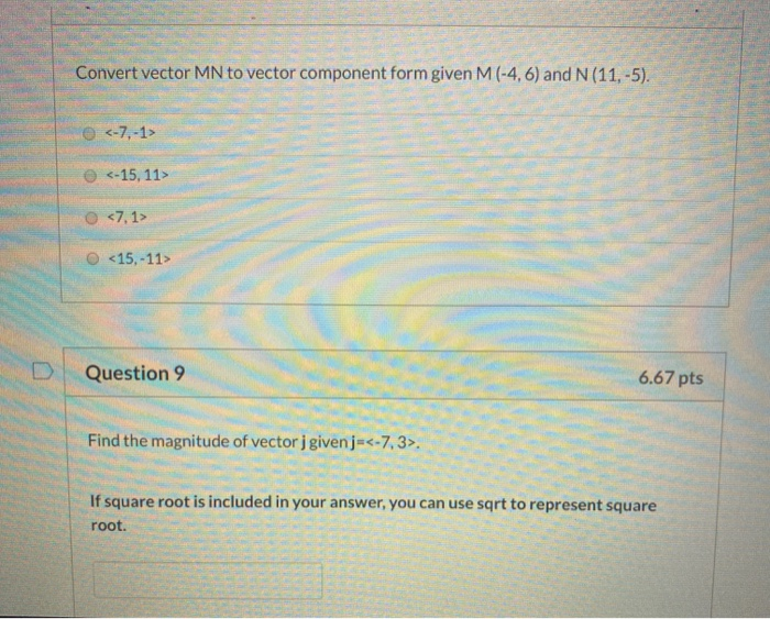 Solved Convert vector MN to vector component form given M | Chegg.com