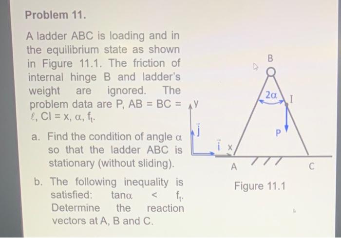 Problem 11. B are 2a I A ladder ABC is loading and in | Chegg.com