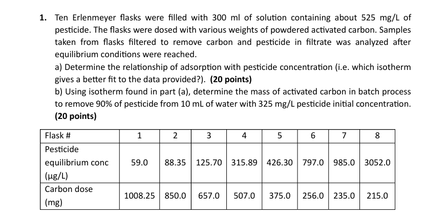 Solved Ten Erlenmeyer flasks were filled with 300ml ﻿of | Chegg.com