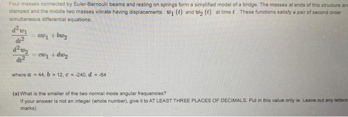Solved Four masses connected by Euler-Bernoulli beams and | Chegg.com
