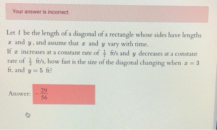 Solved Your answer is incorrect. Let l be the length of a | Chegg.com Solved Your answer is incorrect. Let l be the length of a | Chegg.com