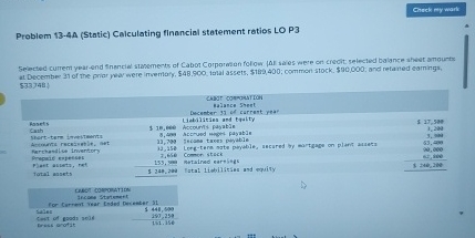 Solved Problem 13-4A (Static) ﻿Calculating financial | Chegg.com