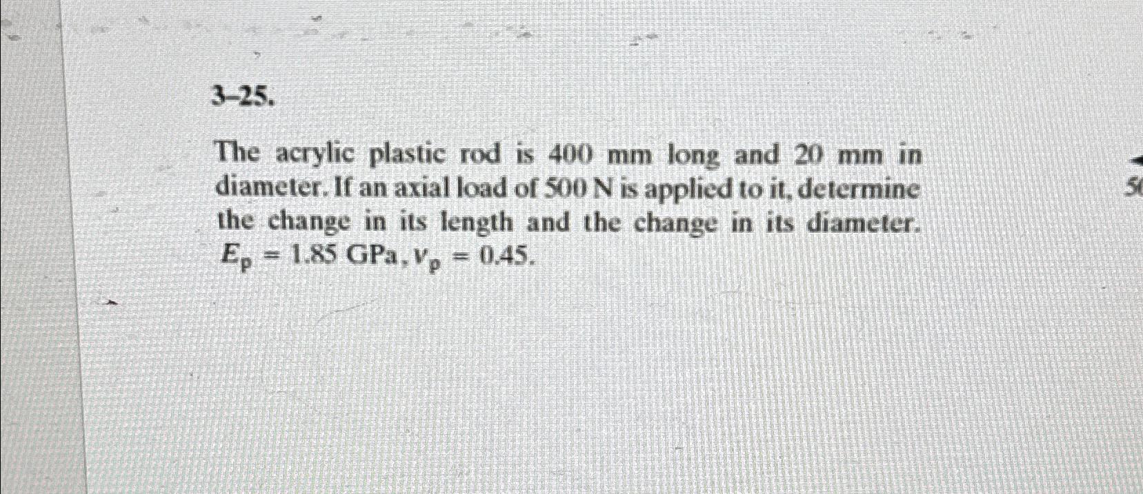 Solved 3-25.The acrylic plastic rod is 400mm ﻿long and 20mm | Chegg.com