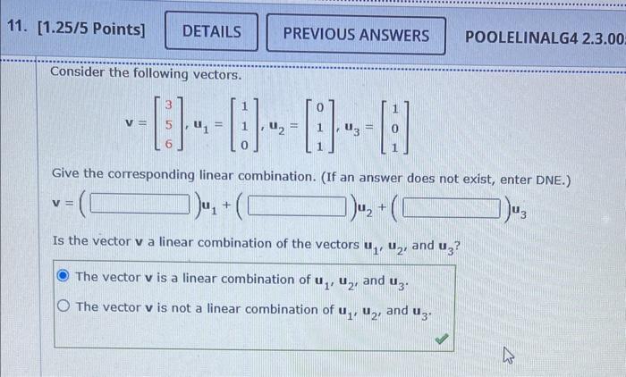 Solved Consider the following vectors. | Chegg.com