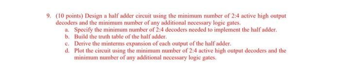 Solved (10 points) Design a half adder circuit using the | Chegg.com