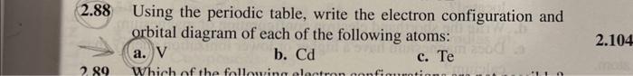 2.88 Using the periodic table, write the electron | Chegg.com