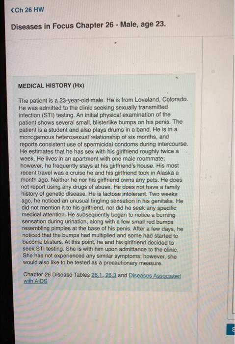 26HW Diseases in Focus Chapter 26 - Male, age 23. | Chegg.com