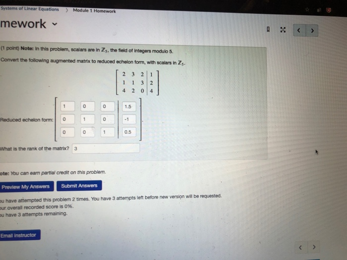 Solved Systems of Linear Equations Module 1 Homework mework | Chegg.com