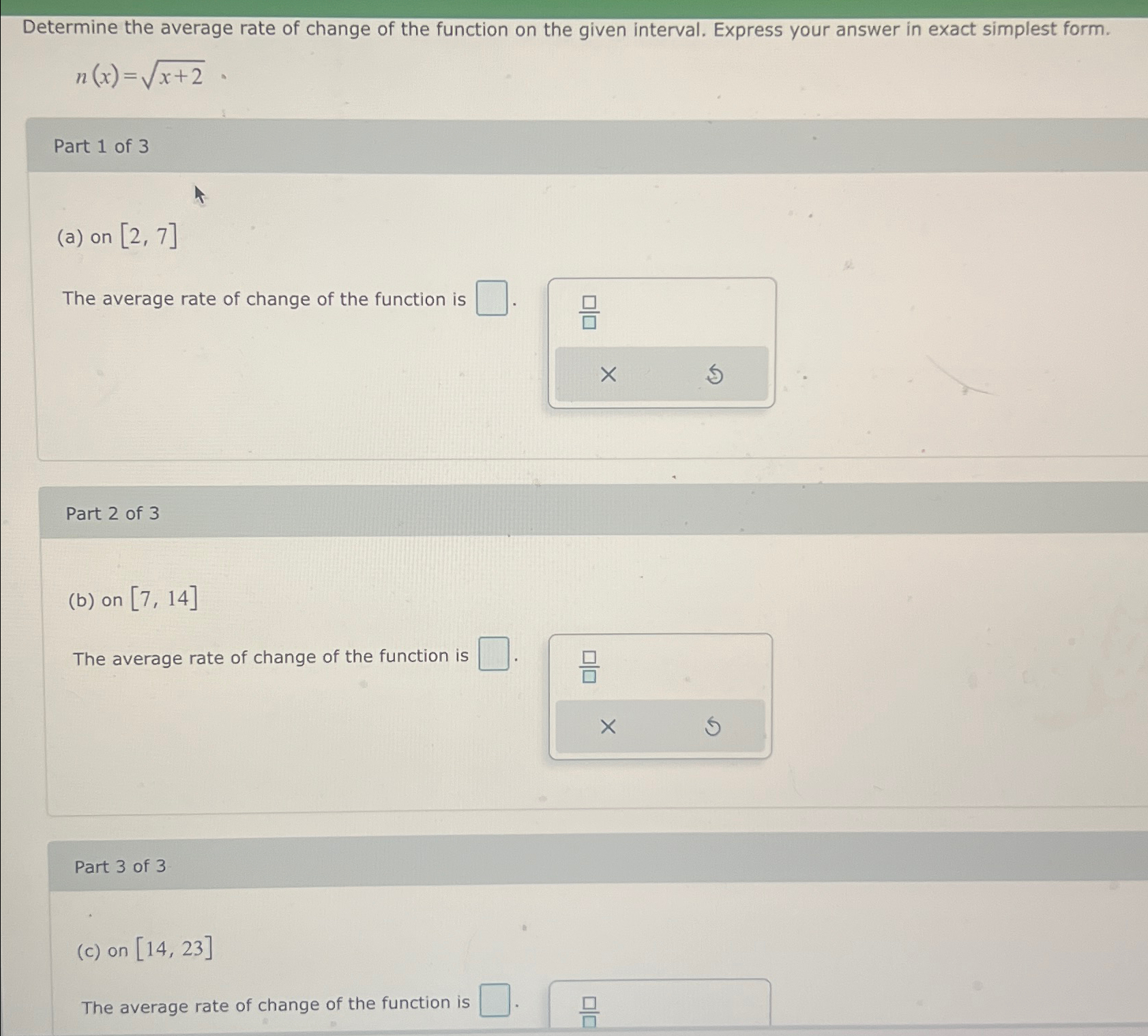 Solved Determine the average rate of change of the function | Chegg.com
