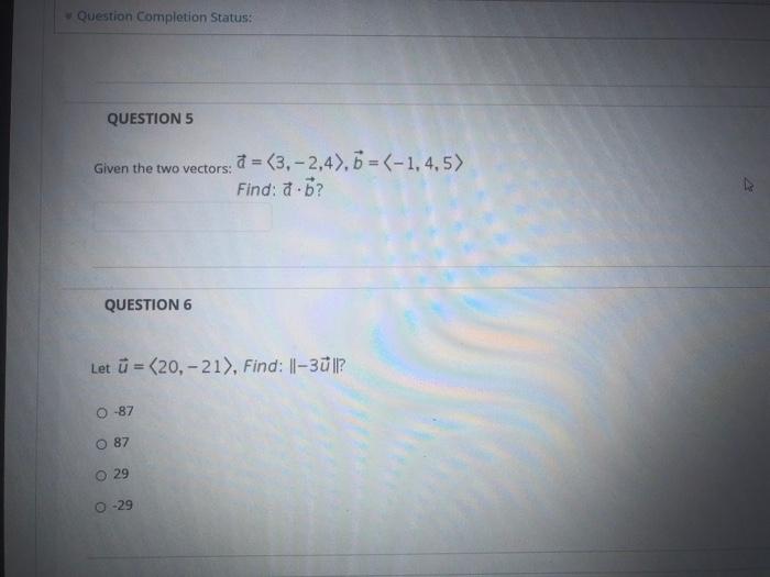 Solved Question Completion Status: QUESTION 5 Given the two | Chegg.com