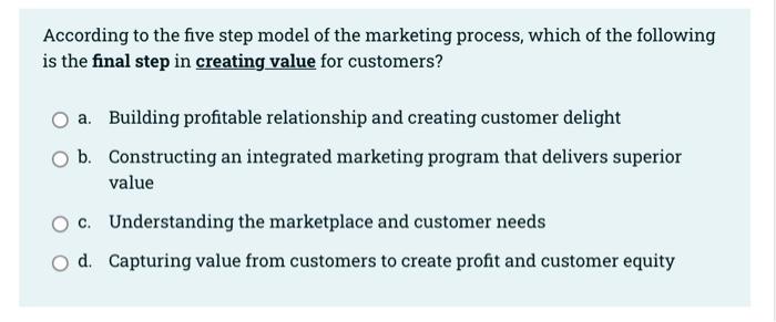 Solved According to the five step model of the marketing | Chegg.com