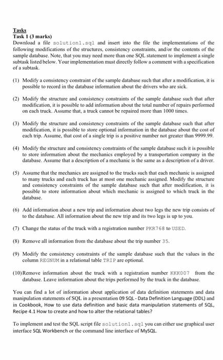 Tasks Task 1 (3 marks) Download a file solutioni.sql | Chegg.com