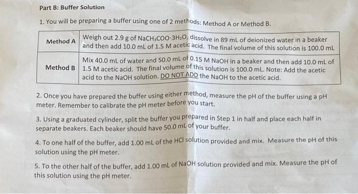 Q3. Determine the expected pH value of your buffer | Chegg.com